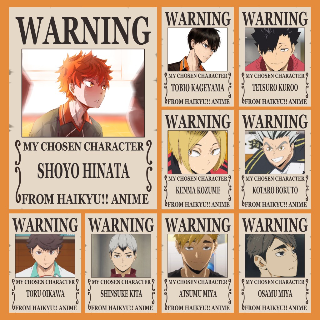 Jual Poster Anime Warning Haikyuu Koleksi A4 - Hinata Kageyama Kuroo ...