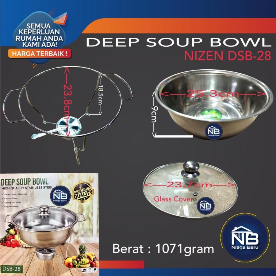 Jual PANCI PENGHANGAT PEMANAS SOP DEEP SOUP BOWL STAINLESS NIZEN DSB-28 | Shopee Indonesia