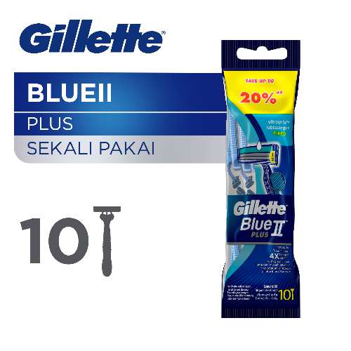 Jual Gillette Blue II Plus Elastomer Handle Disposable Sensitive 10S ...