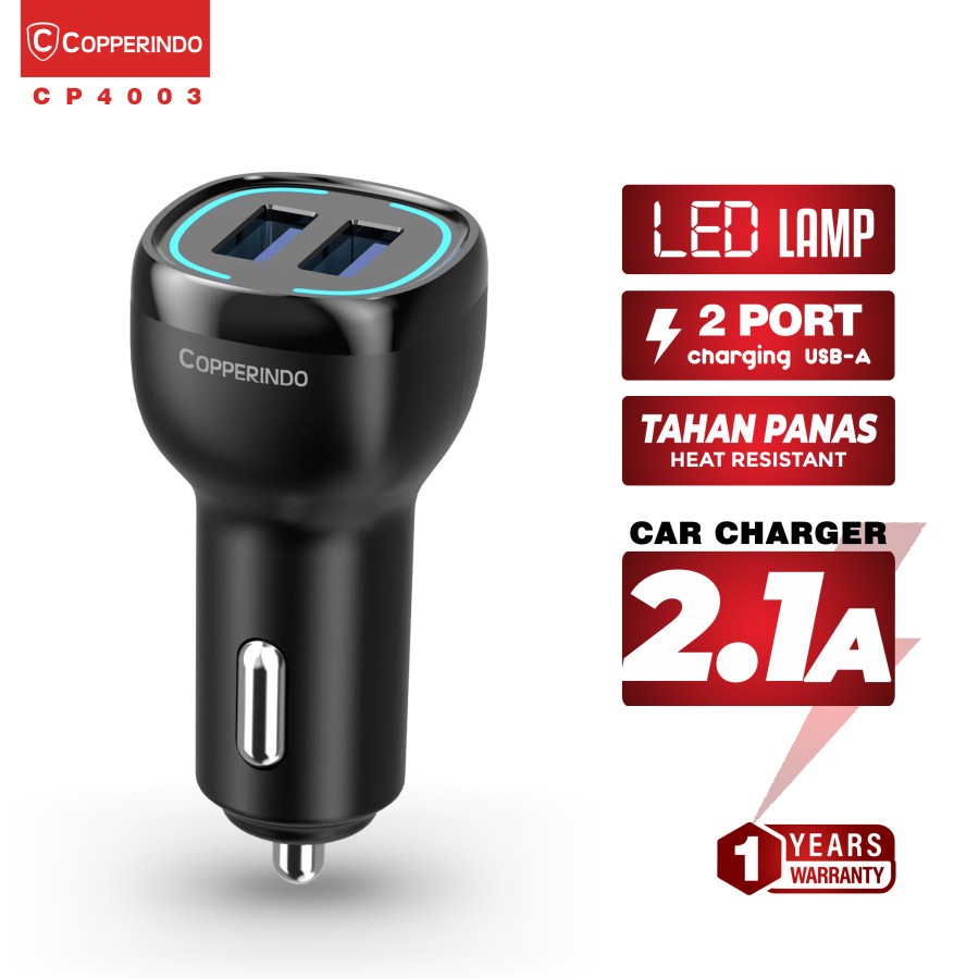 Jual COPPER Car Charger CP4003 - 2,1A (2 Port) | Shopee Indonesia