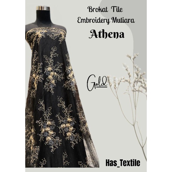 Jual Bahan Kain Kebaya Brokat Hitam Embroidery Mutiara Athena 2 Tone ...