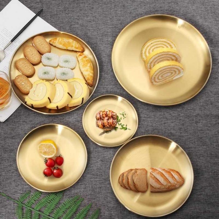 Jual BAKINDO Piring Makan Sultan Piring Bulat Gold Stainless Steel ...