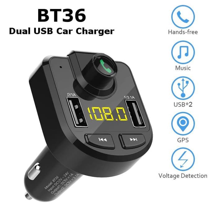 Jual Dual USB Car Charger BT36 3.1A Handsfree Bluetooth Car Kit FM ...