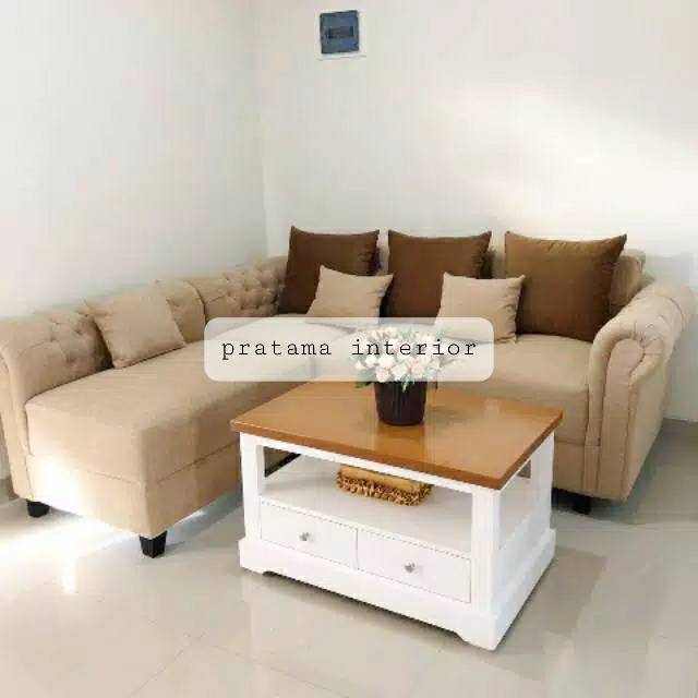 Jual Sofa L Minimalis, Sofa L Sandaran Smoke , Sofa Krem | Shopee Indonesia