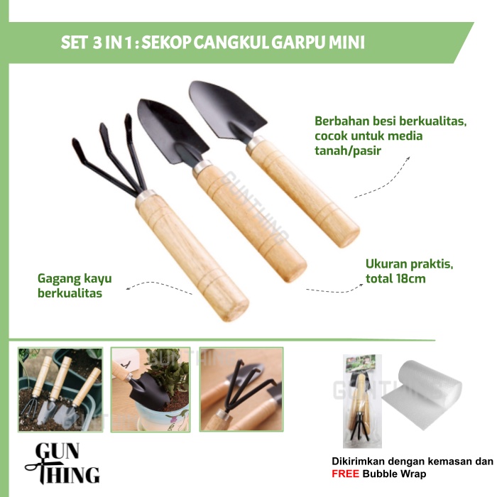 Jual Set Sekop Cangkul Garpu Mini 18cm - Set Sekop Mini Berkebun 3 in 1 ...