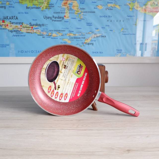 Jual WAJAN TEFLON FRYPAN BAHAN MARBLE WARNA MERAH SALEM ANTI LENGKET ...