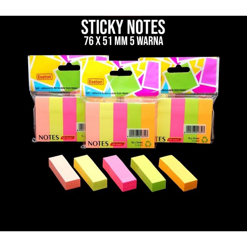 Jual STICKY NOTE 76 X 51 MM POST IT MEMO TEMPEL WARNA STICKYNOTES 5 ...