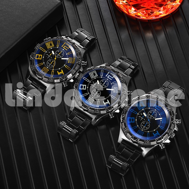 Jual Jam Tangan Pria Strap Stainless Steel Warna Hitam Quartz Analog ...