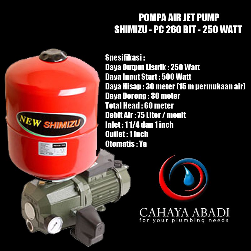 Jual POMPA AIR JET PUMP SHIMIZU - PC 260 BIT - 250 WATT - PLUS TABUNG 19LT | Shopee Indonesia