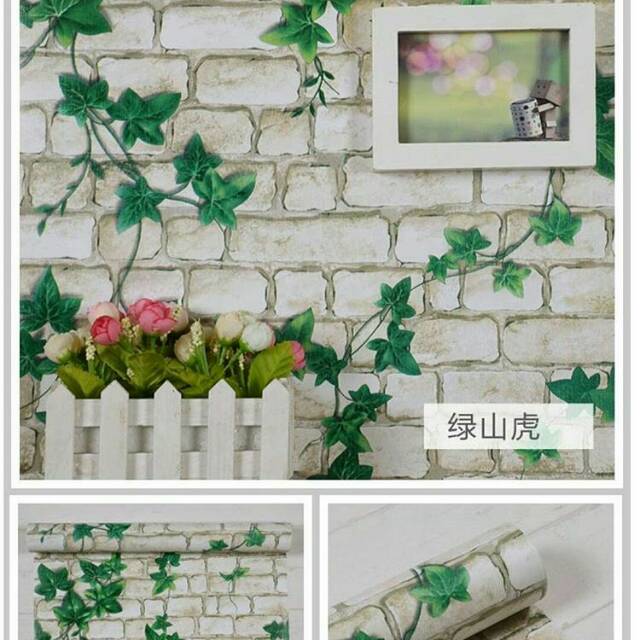 Jual Wallpaper Dinding 45cm X 10m Motif Batu Bata Daun Hijau Shopee