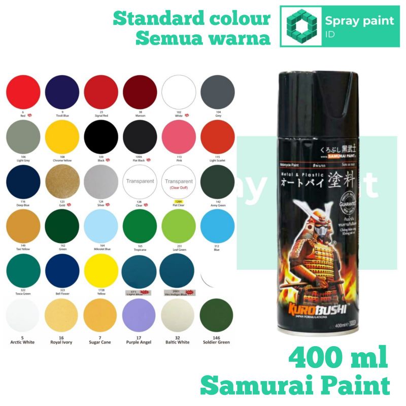 Jual SAMURAI PAINT WARNA STANDARD 400ml cat semprot spray paint pilok pilox hitam merah biru ...