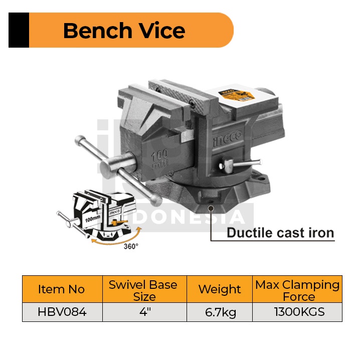 Jual Bench Vice (4") INGCO HBV084 Catok Paron Ragum Tanggem Meja Putar ...