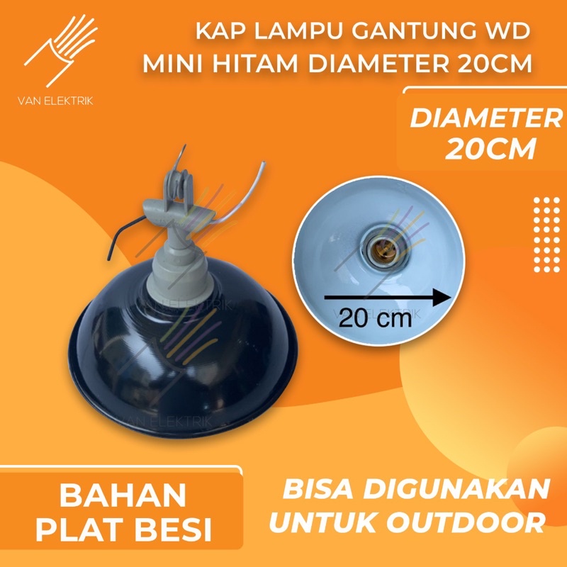 Jual Kap Lampu Gantung WD Mini Hitam Diameter 20 cm + Fitting E27 | Shopee Indonesia