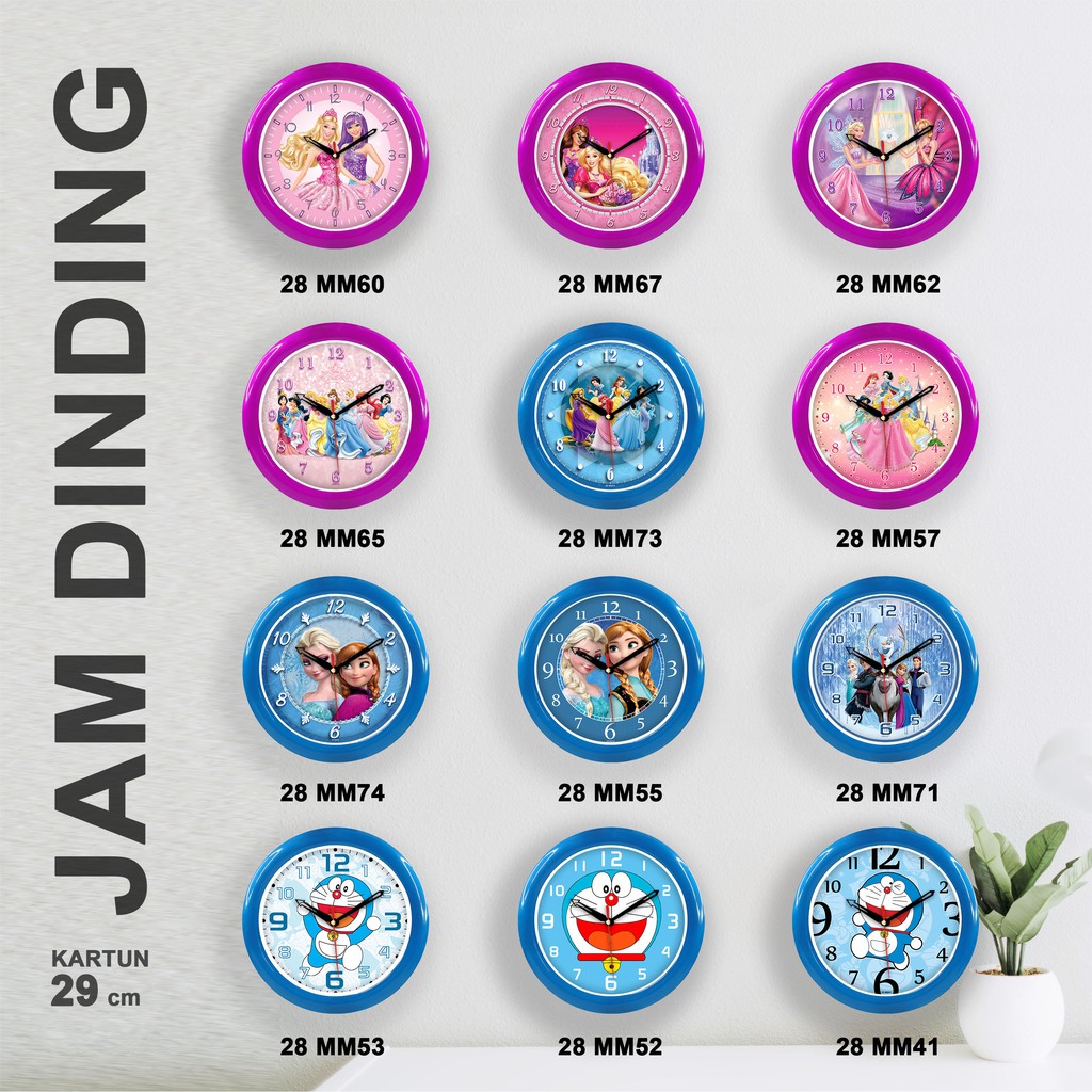 Jual Jam Dinding Kartun Karakter Cartoon 29cm Barbie Princess Frozen ...