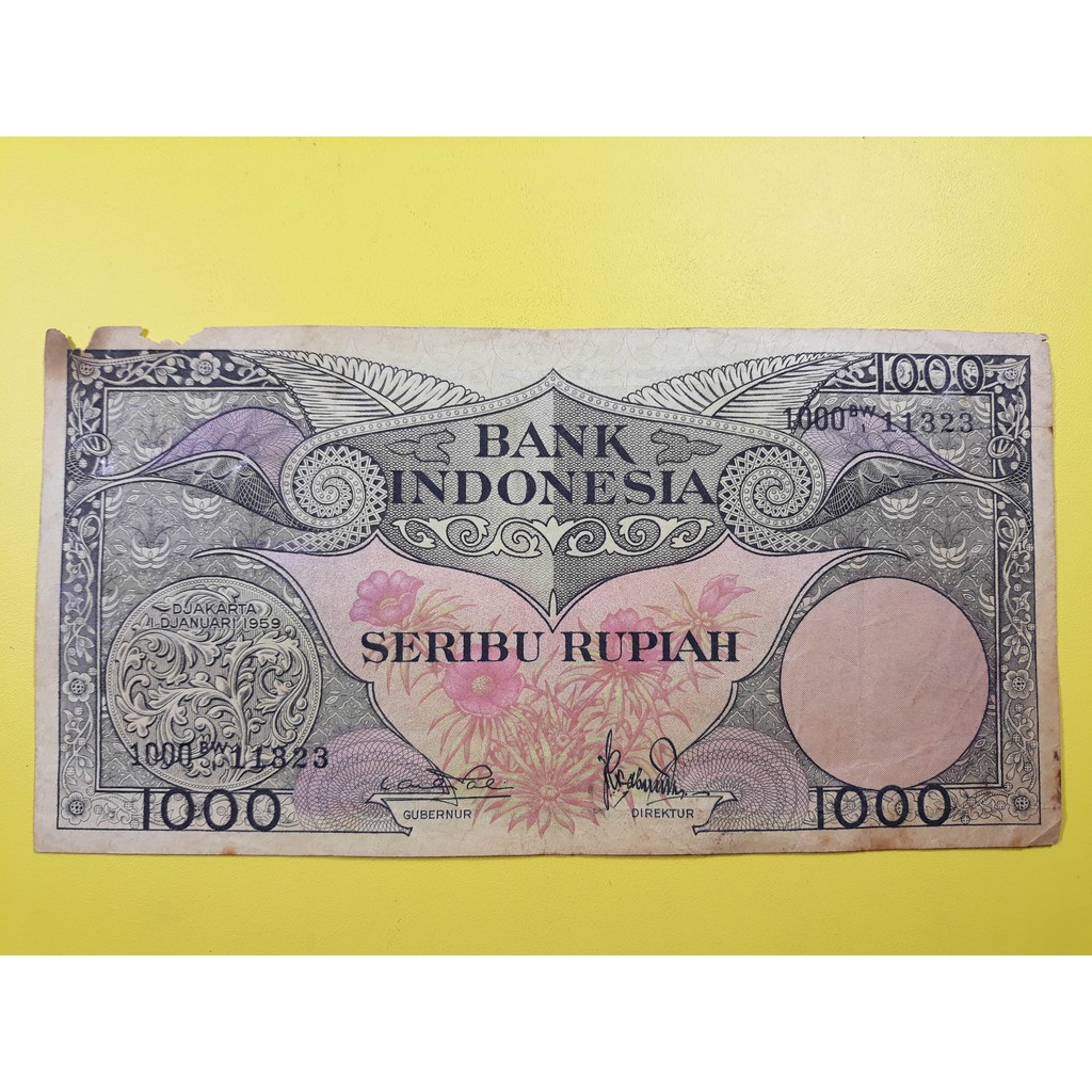 Jual Uang Kuno Indonesia 1000 Rupiah Seri Bunga Tahun 1959 F | Shopee Indonesia