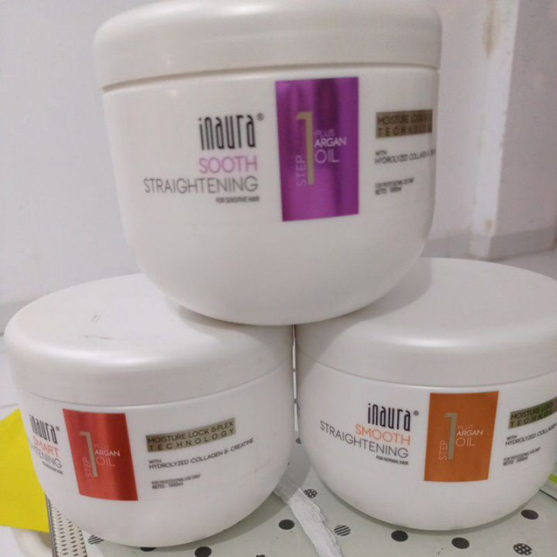 Jual Inaura krim pelurus rambut smoothing 1000ml step 1 plus argan oil ...