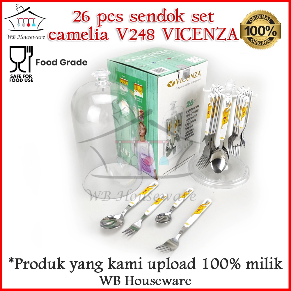 Jual sendok garpu set vicenza v248 / cutlery set motif camelia + rak tutup | Shopee Indonesia