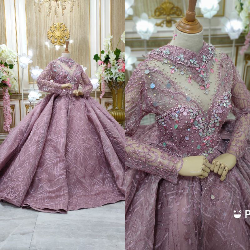 Jual GAUN WEDDING BELIMBING MEWAH BEREKOR//GAUN PENGANTIN MUSLIM //JAS ...