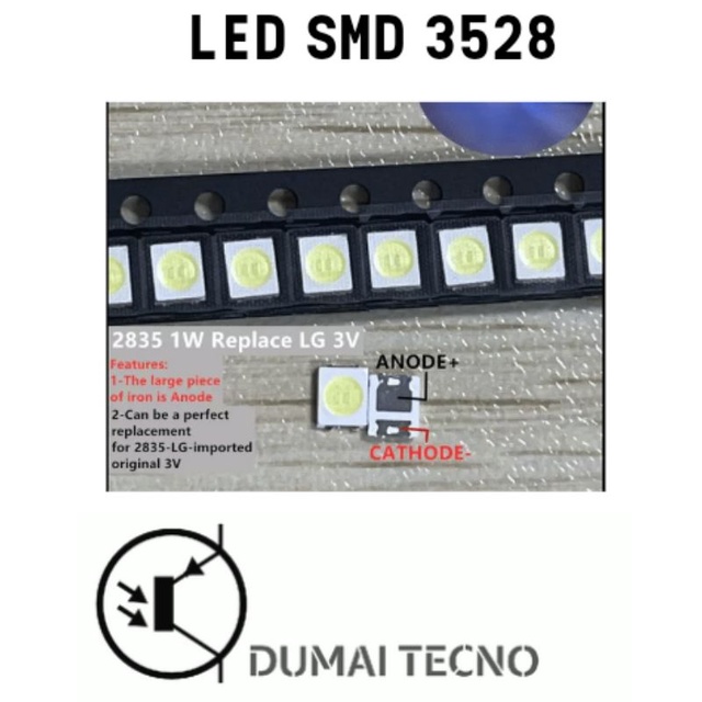 Jual led smd 3528 2835 3v 1w dingin putih 100LM tv/lcd backlight ...