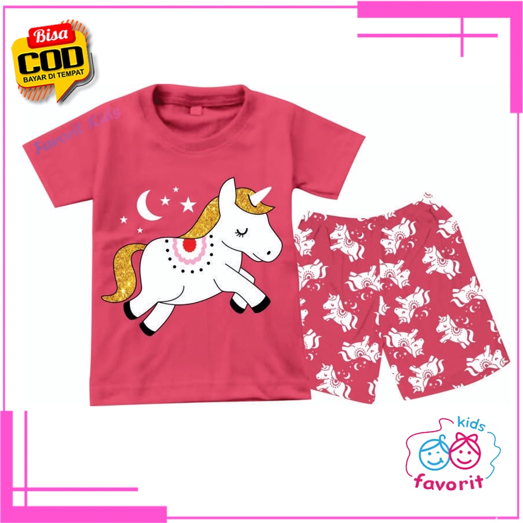 Jual Favorit kids Setelan Baju Tidur anak perempuan lengan pendek celana pendek gambar kuda poni ...
