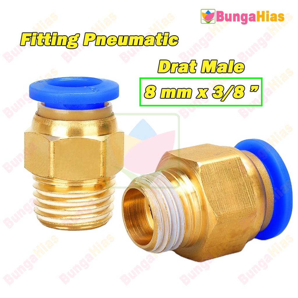Jual Fitting Pneumatic Lurus Male 8 mm x 3/8 Drat Luar Slip Lock Selang PU - D8A5 | Shopee Indonesia