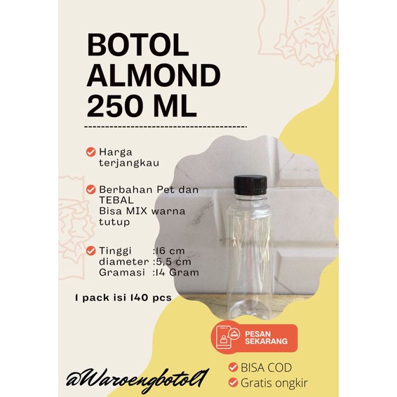Jual botol almond 250 ml LN //botol plastik /botol minuman | Shopee ...