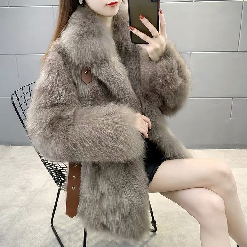 Jual Jaket Wol Wanita Korea New Faux Fox Fur Fur Women's Belt Haining ...