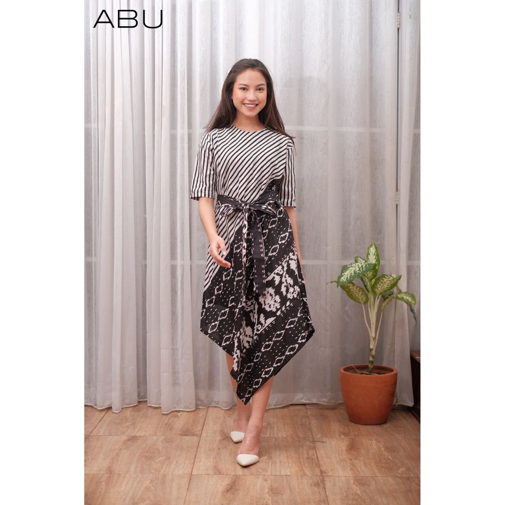Jual Dress Lancip Tenun Troso Batik Salur Asimetris Midi Etnik Kerja Kondangan Pesta Cantik ...