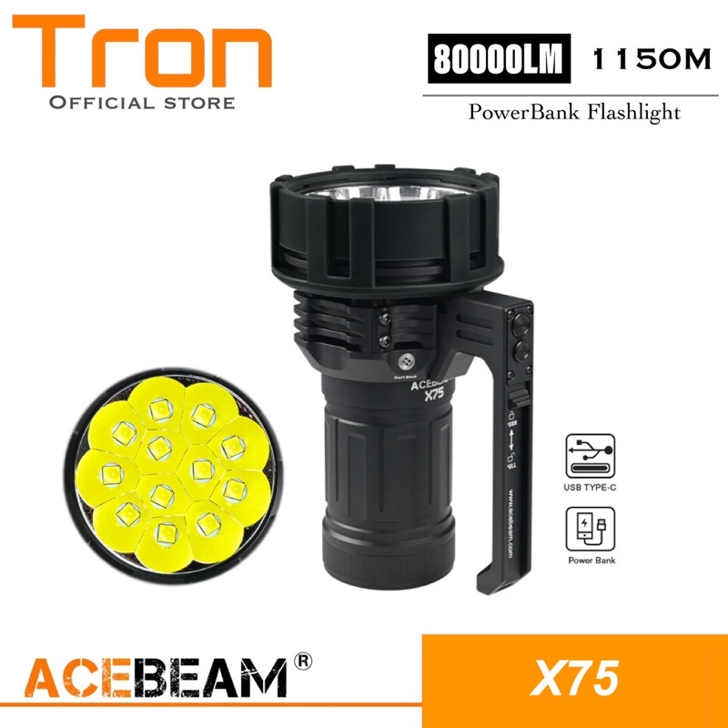 Jual Acebeam X75 Senter LED 80000 Lumens 1150 Meter Powebank Flashlight ...