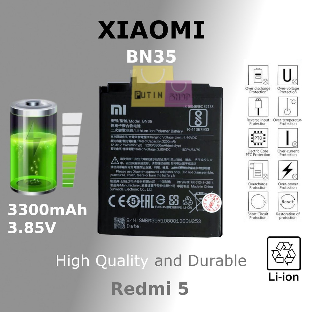 Jual (P) Baterai batre battery Xiaomi Redmi 5 / BN35 | Shopee Indonesia
