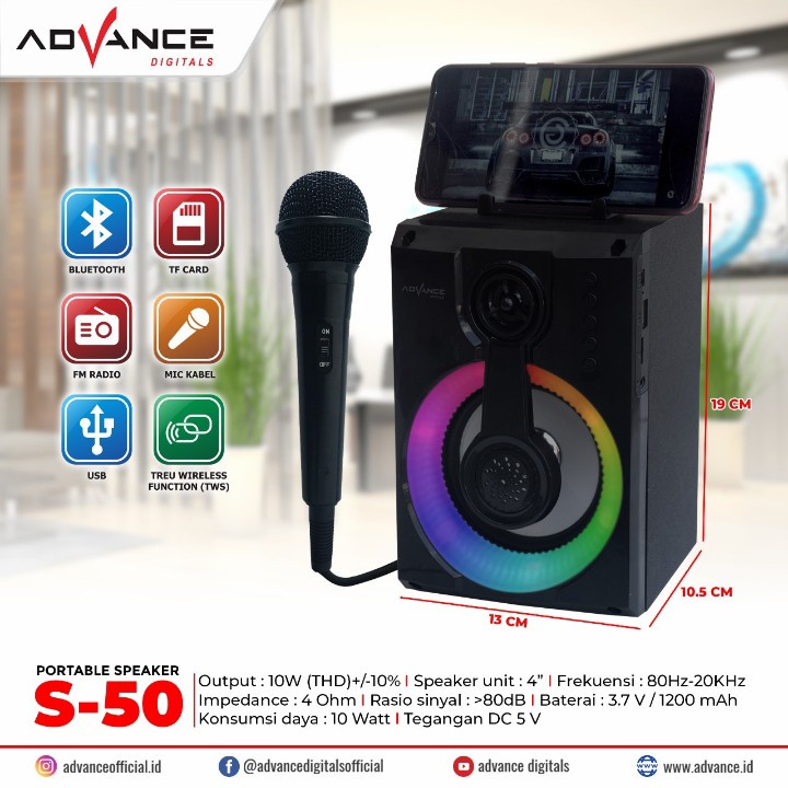 Jual SPEAKER PORTABLE ADVANCE S50 KARAOKE MUSIC BOX | Shopee Indonesia