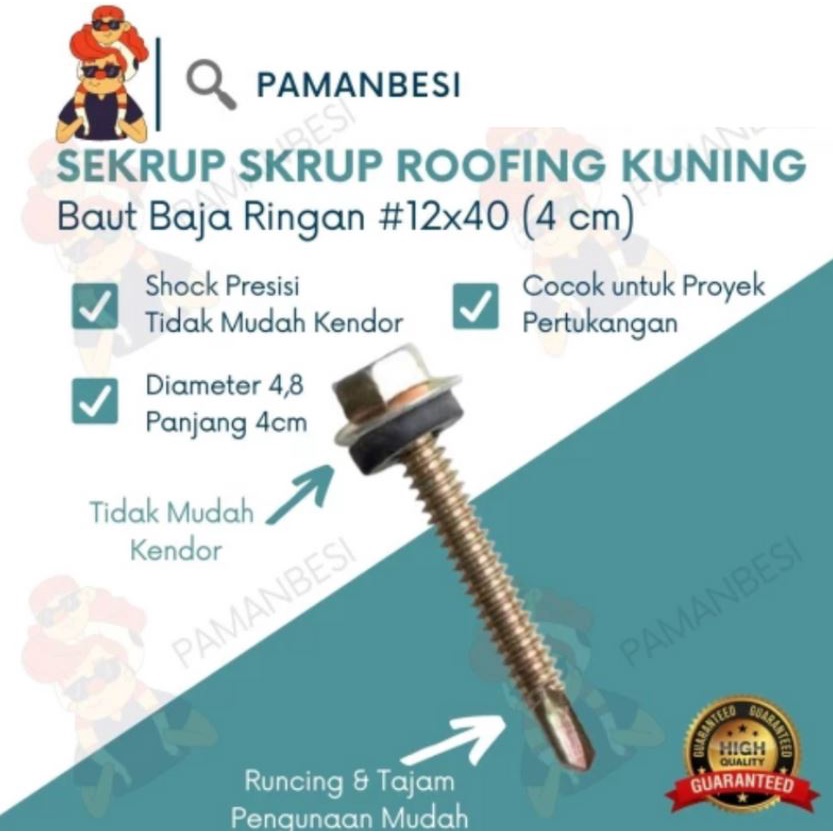 Jual SEKRUP ROOFING KUNING/BAUT BAJA RINGAN #12X40 (4CM) | Shopee Indonesia