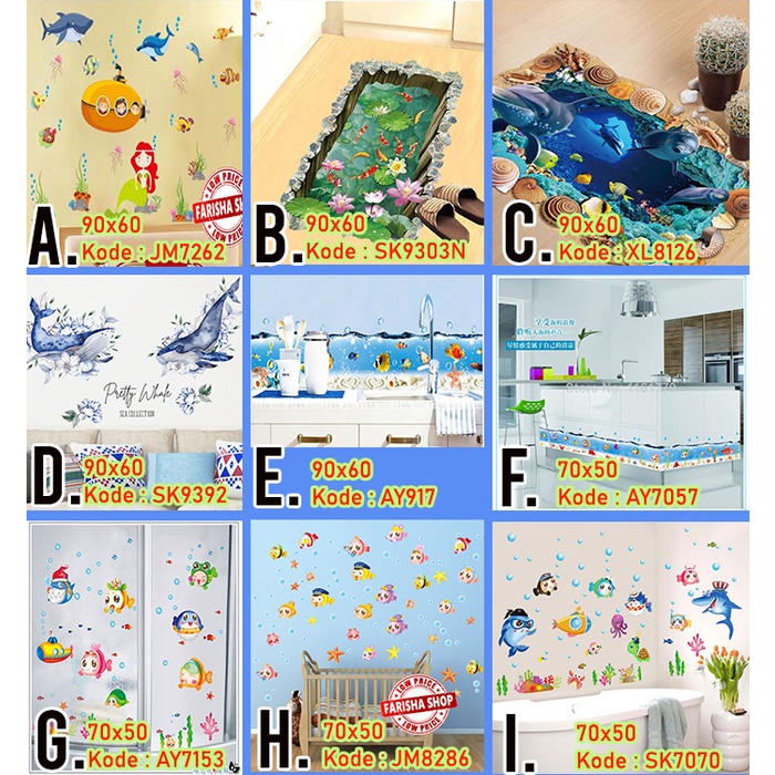 Jual Wall sticker Ikan Fish Ukuran 70x50 dan 90x60 Stiker Dinding ...