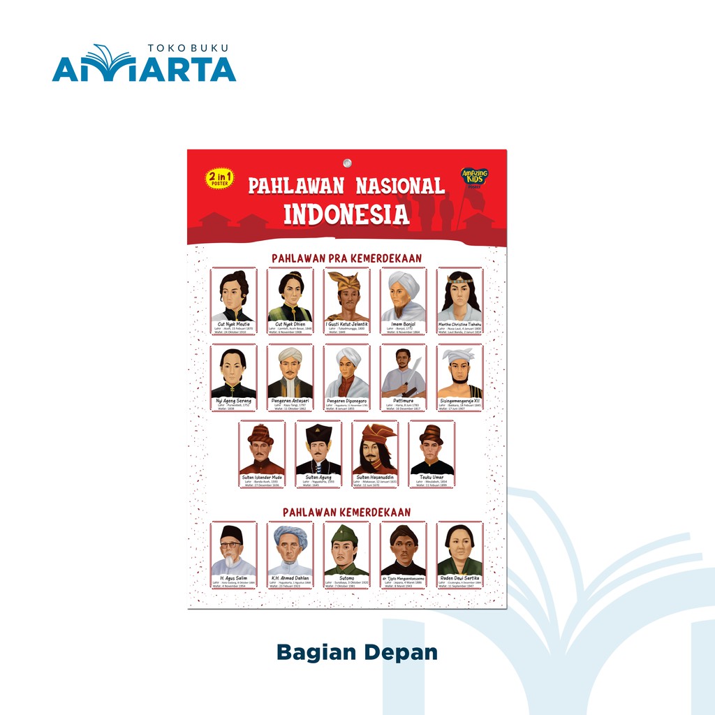 Jual Poster Edukasi Anak Pahlawan Nasional Indonesia (2 in 1 poster ...