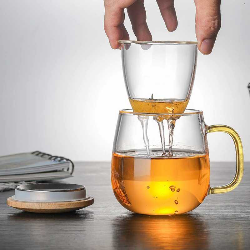 Jual Gelas Kaca Cangkir Mug Teh Kopi Infuser Dengan Filter Aesthetic Tutup Kayu Tahan Panas ...