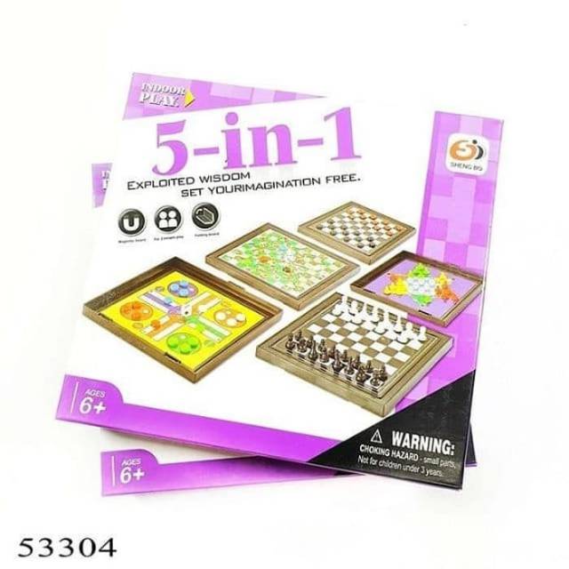 Jual 5 in 1 Magnetic board games chess ludo halma snake and ladder ...