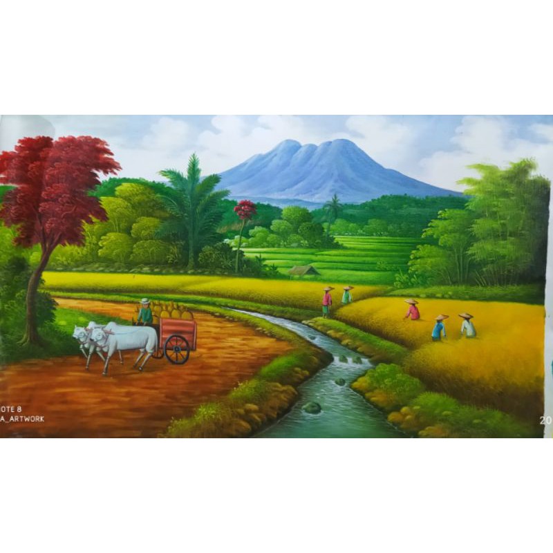 Jual Lukisan realis pemandangan alam air terjun/dan lukisan pemandangan ...