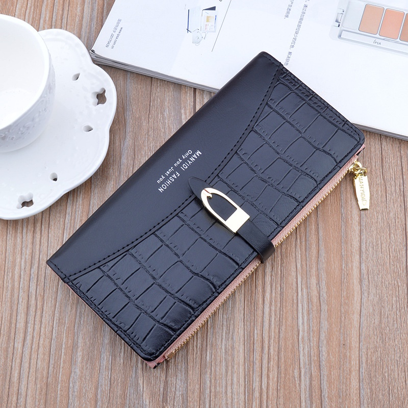 Jual DOMPET PANJANG WANITA KOREA KULIT CROCO HITAM LINOIS WA480B5 TIPIS RESLETING SLOT KARTU ...