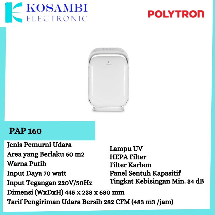 Jual Polytron Air Purifier PAP 160 White HEPA Filter | Shopee Indonesia