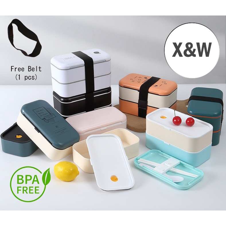 Jual X&W Bento Box 2 Susun Free Sendok Sumpit / Kotak Makan Ukuran ...