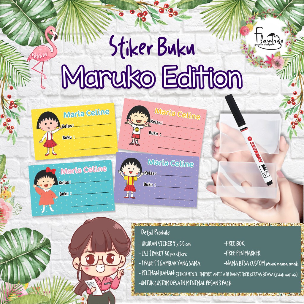Jual STIKER BUKU CHIBI MARUKO CHAN EDITION FREE CUSTOM NAMA ANAK | Shopee Indonesia