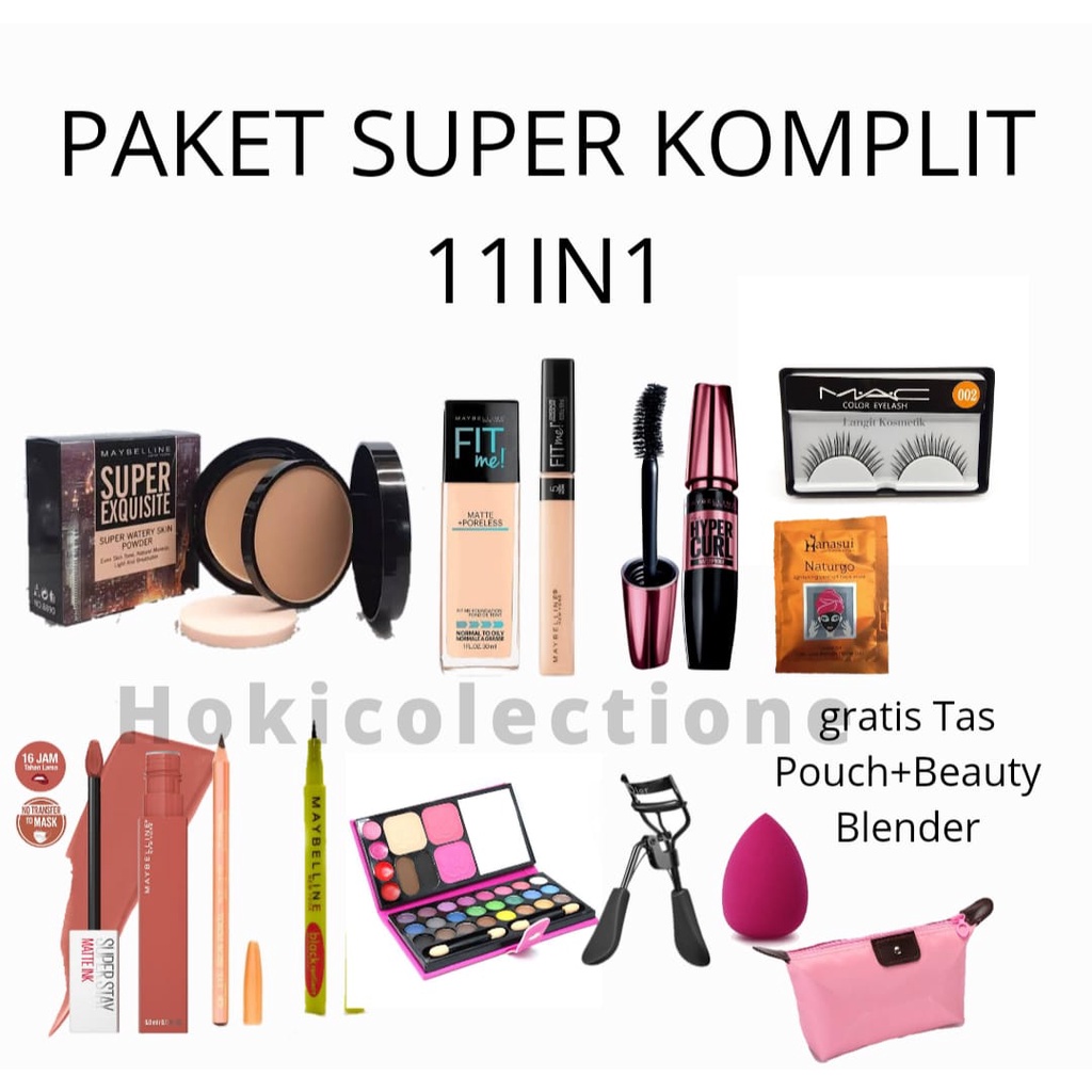 Jual Paket Kosmetik Maybelline Super Komplit 11 in 1 Gratis tas ...
