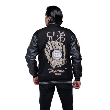 Jual Varsity Jacket Jaket Varsity Pria Premium HITAM LEATHER Nascar ...