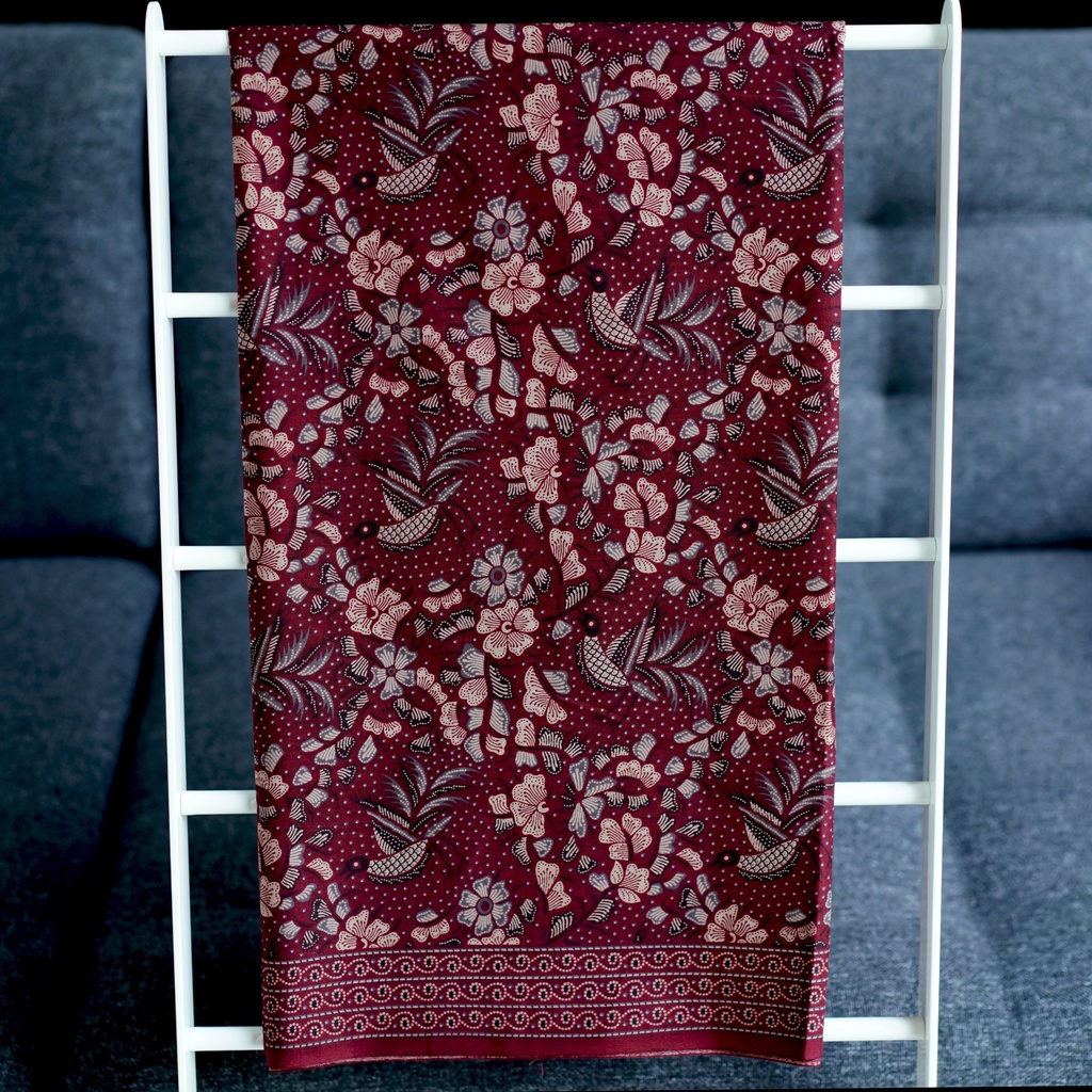 Jual BAHAN BATIK PREMIUM Dobby Motif Burung Kembang Warna Merah Abang ...