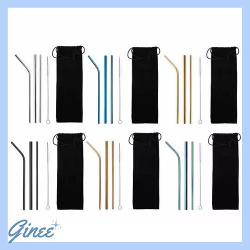 Jual [COD] Set 5 in 1 Sedotan Stainless Warna Warni/ Reusable Stainless ...