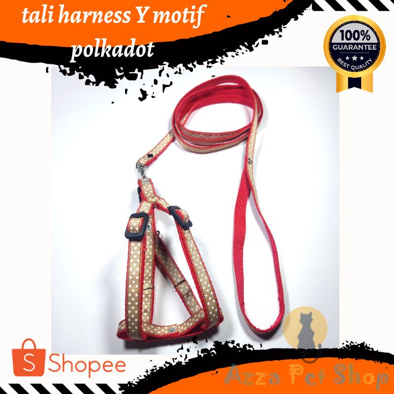 Jual tali harness Y motif polkadot / tali body harness / harness kucing ...