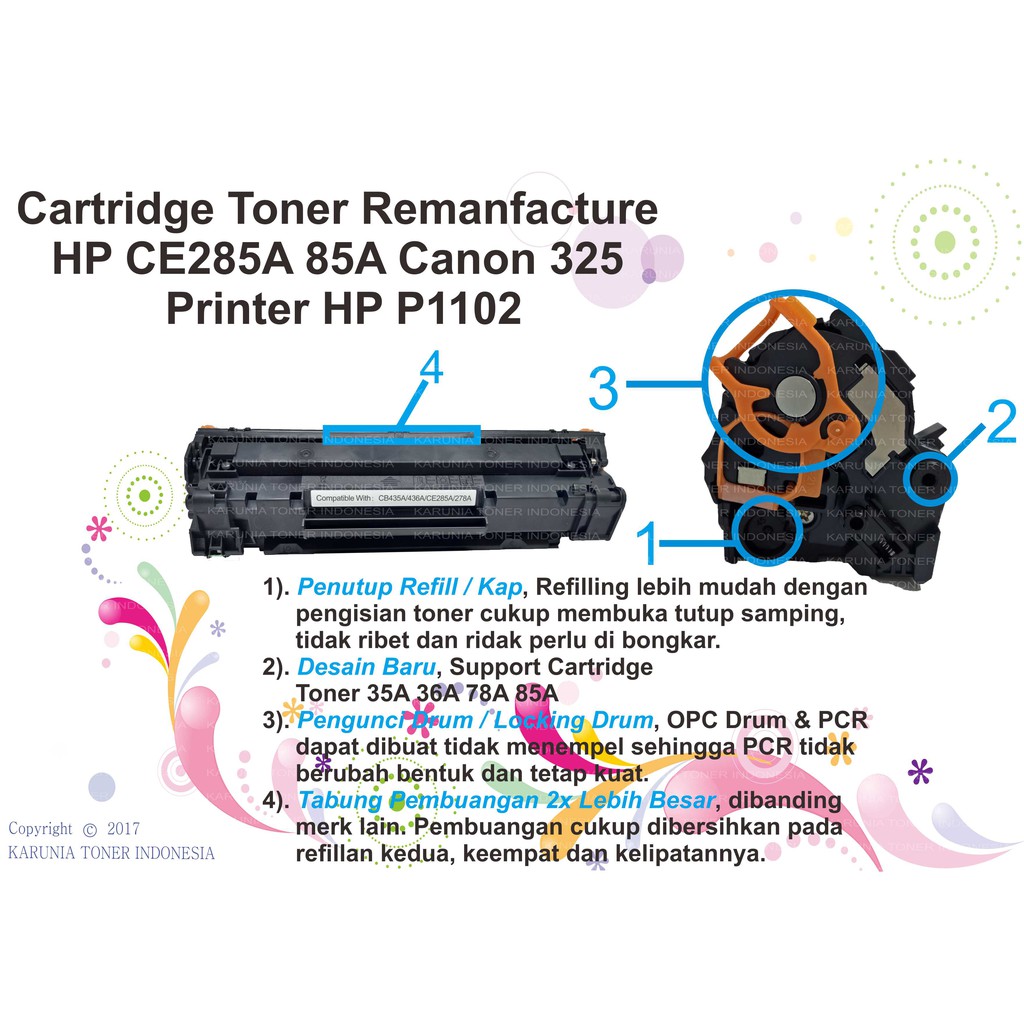 Jual Cartridge Toner Remanfacture CE285A 85A Canon 325, Printer P1102 ...