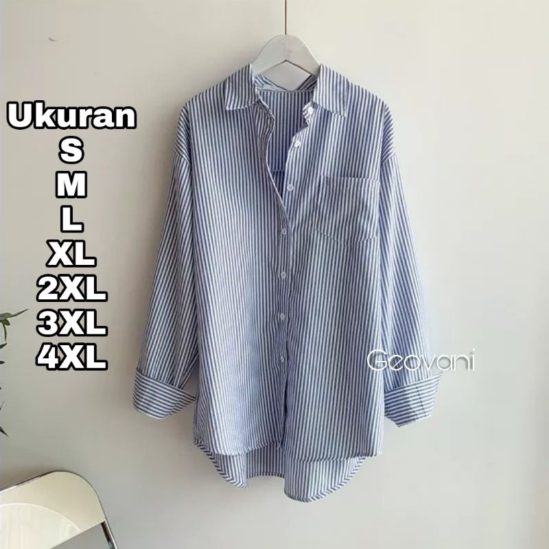 Jual Premium Series GEOVANI Kemeja Salur Wanita Size S M L XL XXL XXXL XXXXL 4XL 2XL 3XL 5XL 2L ...