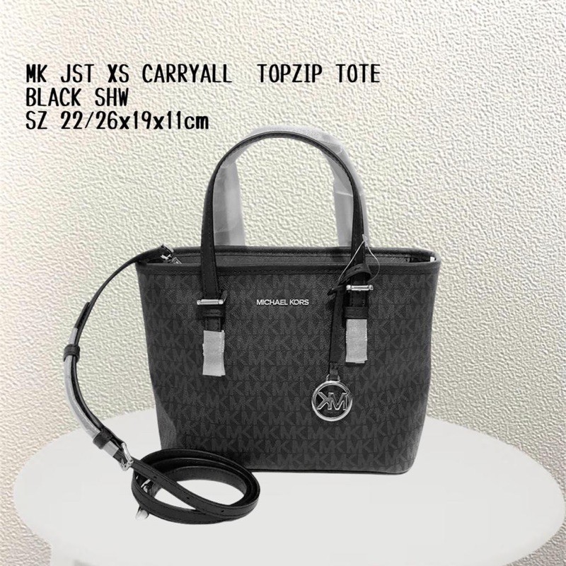 Jual tas michael kors jet set XS carryall top zip tote signature black ...