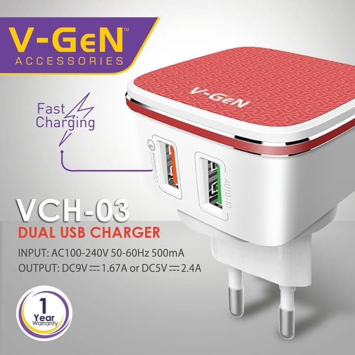 Jual Kepala Charger- V-GeN Adaptor Charger VCH-03 Fast Charging 2 Output | Shopee Indonesia